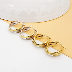 JSEA Stainless Steel Crisscross Hoop Earrings for Sensitive Ears Women