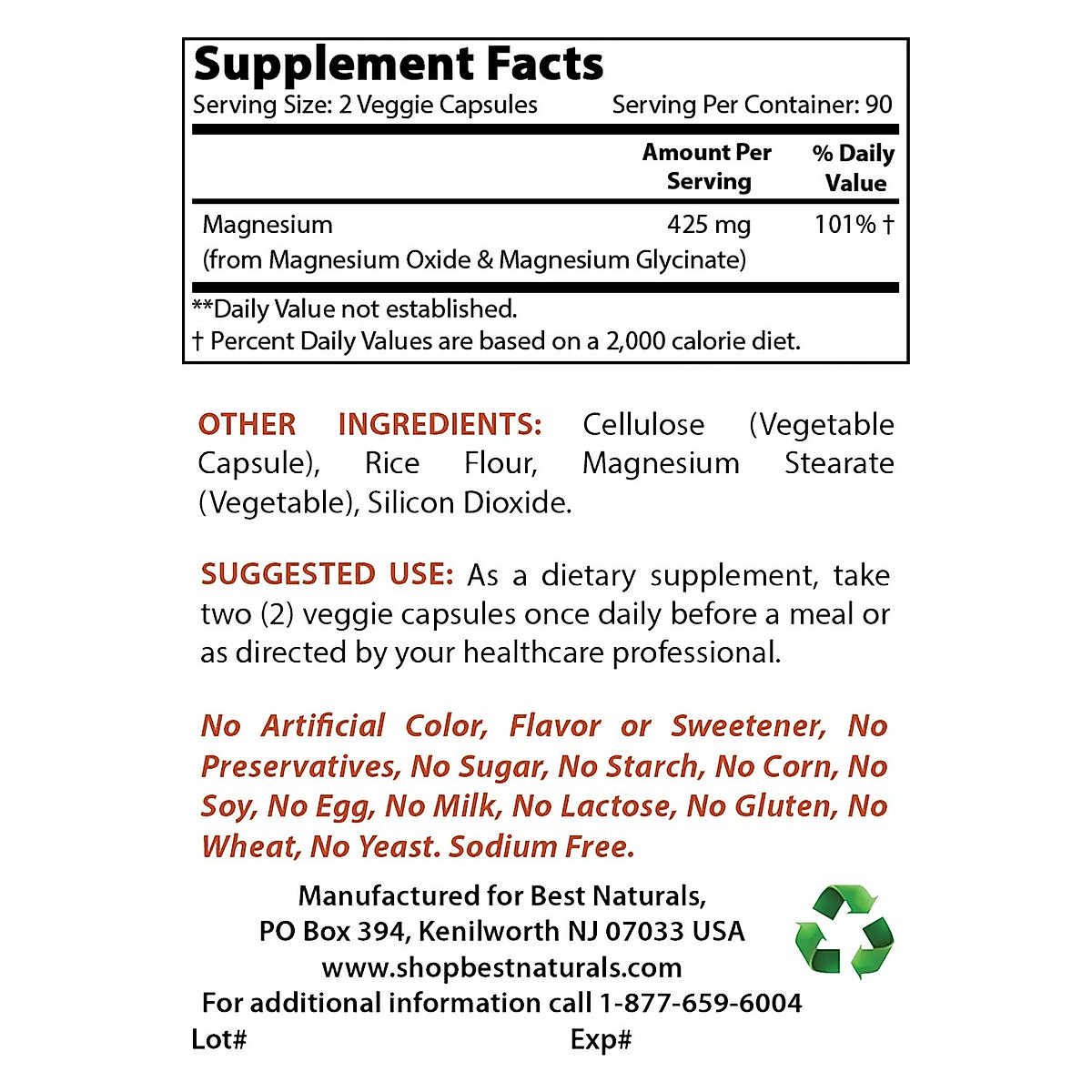 Best Naturals D-Mannose 1500 mg & Magnesium Glycinate 425 mg