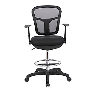 OFFICE FACTOR Drafting Chair with Foot Ring, Mesh Back Drafting Clerk Stool, Adjustable Height, Removable Arms Swivel Chair for Office Home