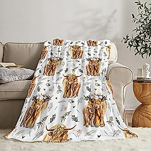 Highland Cow Print Blanket and Throws Cute Farm Animal Cow Gifts Throw Blankets Soft Cozy Fleece Plush Warm Flannel Bedding Blanket for Girls Kids Adults Couch Travel 40x50inch