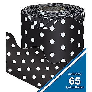 Carson Dellosa 65 Feet Black and White Polka Dots Bulletin Board Borders, Scalloped Border Trim, Rolled Classroom Borders for Bulletin Board, White Board, Cork Board, Black and White Classroom Décor