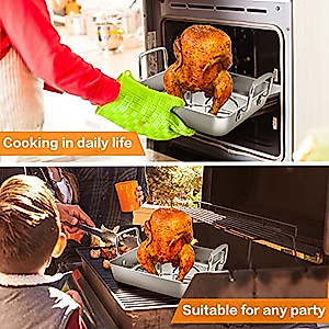 HaSteeL Beer Can Chicken Holder 3Pcs, Includes Stainless Steel Vertical Chicken Roaster Stand Rack, Heavy Duty Roasting Drip Pan & Silicone Oil Brush, Great for Smoker Grill Oven BBQ, Dishwasher Safe