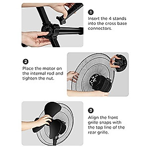 PELONIS Fan Portable 16 Inch Pedestal Fan| 3-Speed| 90° Oscillation| Adjustable Height| Standing Floor Fan for living room, bedroom, kitchen, and home office| Black, PFS40M2ABB