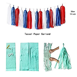 Fourth-4th of July Imemorial-Day Party-Decorations - 23pcs Red White Blue Graduation Banner, USA Patriotic Tassel Garland Streamers, Paper Tissue Pom Poms, America Independence Decor Lasting Surprise