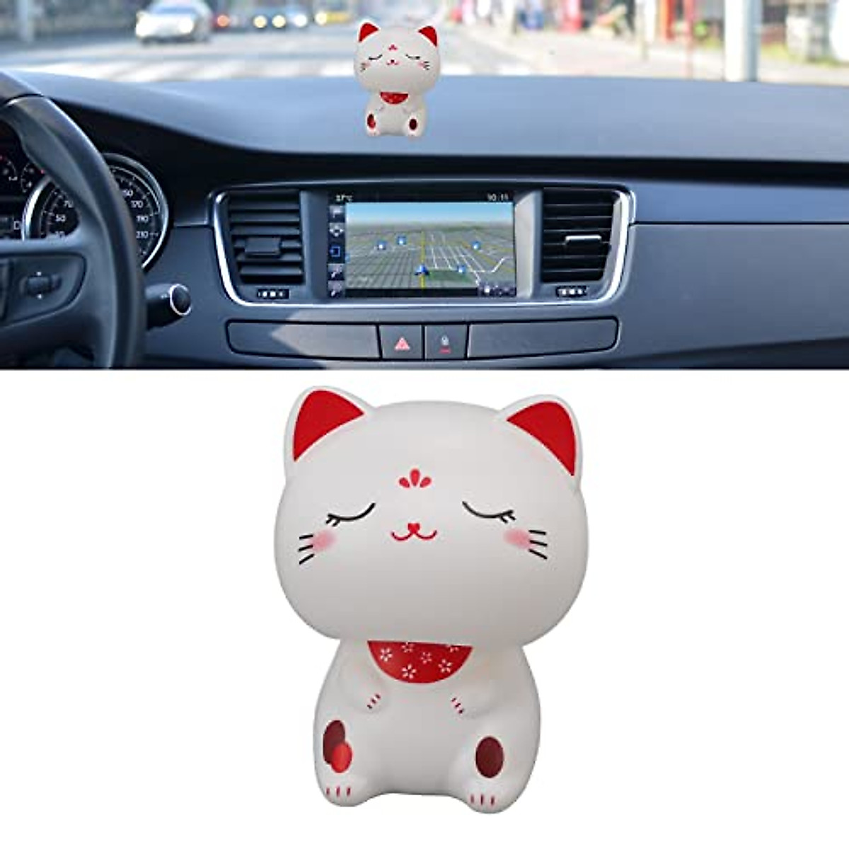 Zunate Bobble Head Nodding Cat for Car Dashboard,Solar Lucky Nodding Cat Car Decoration,Cute Miniature Cat Figure Automobile Decoration, Gifts for Men (Smiling Face)