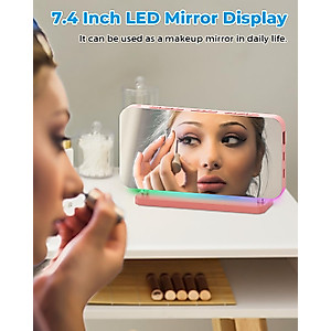 SZELAM Alarm Clock for Bedroom,7.4" Mirror Digital Clocks Large Display,with RGB Night Light, USB C Charger Port,Auto Dimming,LED Desk Clock for Kid Teen Girl Adults Room - Pink