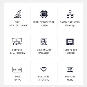 Beelink T4 Pro Mini PC, Intel N3350(Up to 2.4GHz), 4G LPDDR3 64G eMMC Mini Computer, Mini Desktop Computer Support Dual HDMI 4K Display Output/WiFi5/BT4/Gigabit Ethernet for HTPC/Office