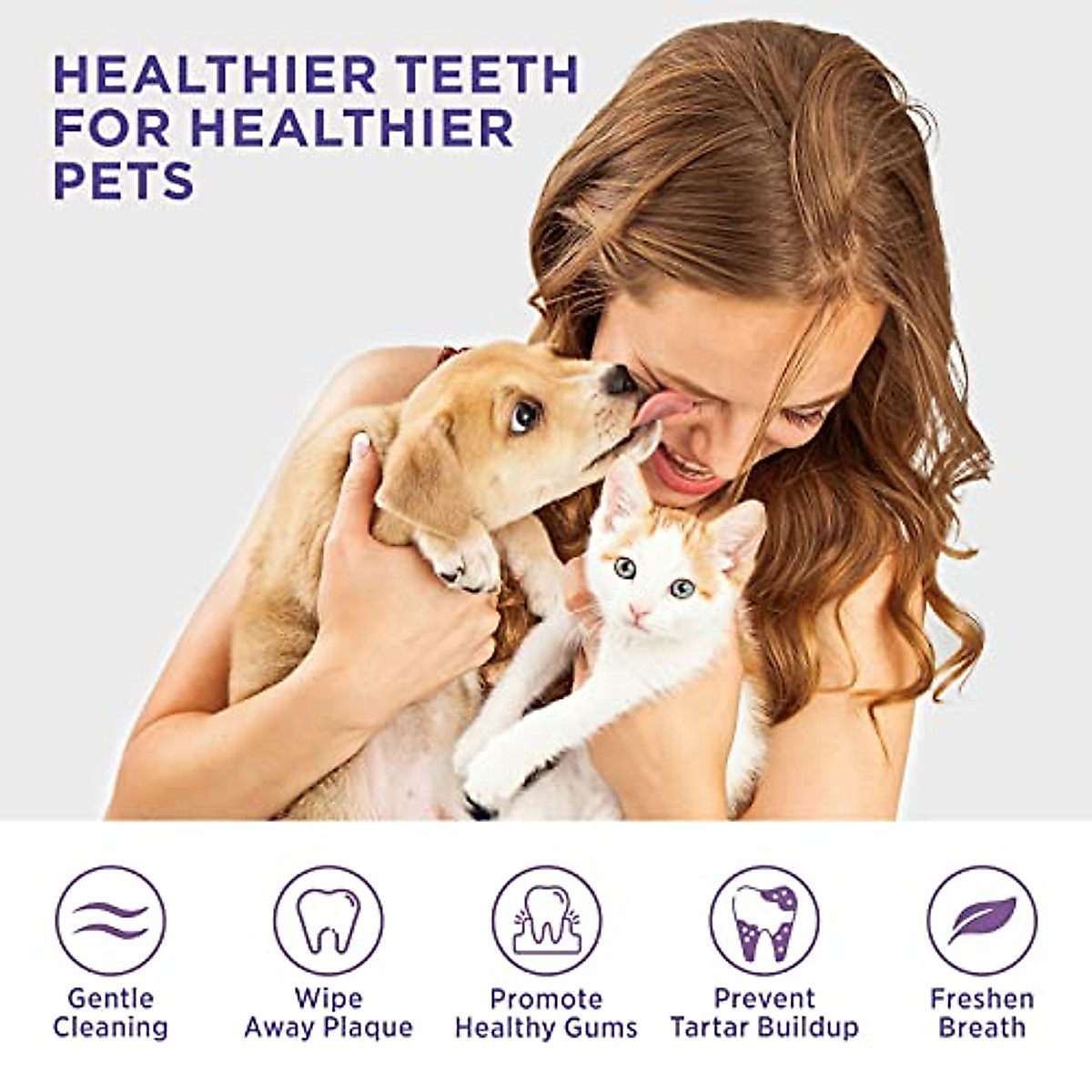 HICC PET Teeth Cleaning Wipes for Dogs & Cats, Remove Bad Breath by Removing Plaque and Tartar Buildup No-Rinse Dog Finger Toothbrush, Disposable Gentle Cleaning & Gum Care Pet Wipes, 50 Counts