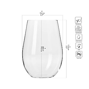 Krosno Stemless Red Wine Glasses | Set of 6 | 19.6 oz | Harmony Collection | Perfect for Cocktails Drinks Water Juice Scotch Irish Liquor Whiskey | Gift Idea | Made in Europe