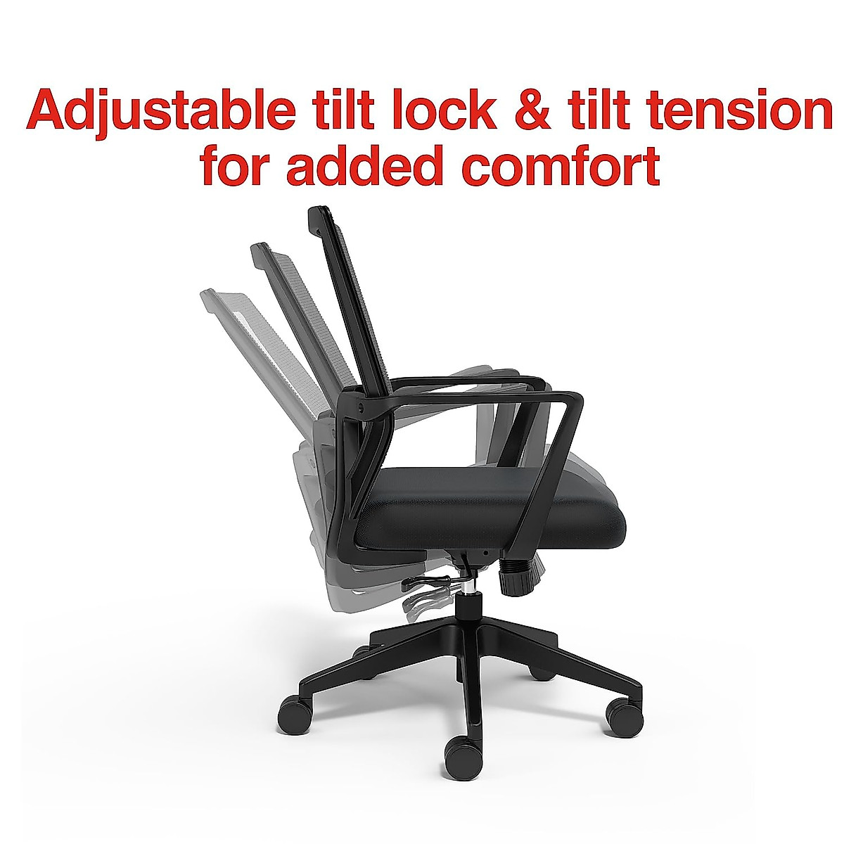 STAPLES Cartwright Fabric Swivel Task Chair, Ergonomic Office Chair with Adjustable Tilt Lock, Mesh Back and Lumbar Support, Black