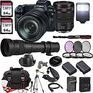 Canon EOS R Mirrorless Camera w/RF 24-105mm f/4 L is USM Lens + 420-800mm f/8.3 HD Manual Telephoto Lens + 2X 64GB Memory + Hood + Case + Filters + Tripod + More (33pc Bundle)
