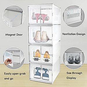 XiangGuanQianYing Shoe Box,6 Pack Large Shoe Boxes Clear Plastic Stackable,Space Saving Foldable Shoe Organizer Boxes