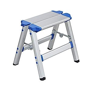 PENGJIE Folding Ladder Step Stool Ladder Stool 2 Step Folding Aluminum Heavy Duty Steel Portable Anti Slip Mat Tread Compact 150 Kg Capacity