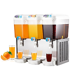 54L Commercial Beverage Dispenser, 3 Tanks 14.25 Gallon Commercial Juice Dispenser, 18 Liter Per Tank, Garvee 380W Stainless Steel Food Grade Ice Tea Drink Dispenser with Thermostat Controlle