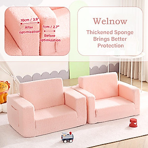 Welnow 2-in-1 Kids Sofa Chair, Convertible Toddler Chair Flip Out Children Sofa Chair Folding Kids Play Sofa with Side Pockets & Removable Cover Armrest Chair for Girl or Boy