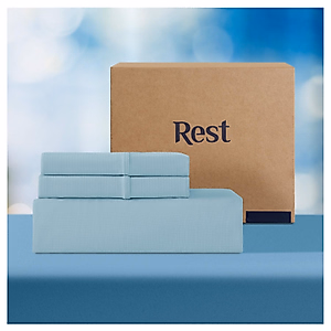 REST® Evercool®+ Starter Sheet Set, 3 PCS with No Flat Sheet, Cooling Sheets Designed for Hot Sleepers and Night Sweats, Knitted with Noble’s IONIC+ Self-Cleaning Silver Yarns, Blue, Full