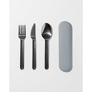 W&P Porter Stainless Steel Utensils with Silicone Carrying Case | Slate | Spoon, Fork & Knife for Meals on the Go | Portable and Compact Set
