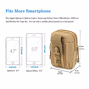 Multi-Purpose EDC Vape Pouch Bag, Vape Case,Tactical Bag Pouch, Military Nylon Utility Tactical Waist Pack Camping Hiking Pouch (Khaki)