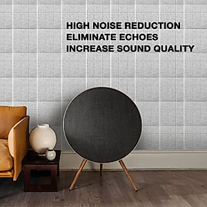 12 X 12 X 0.4 Inches Acoustic Soundproofing Insulation Panel Bevled Edge Tiles, Acoustic Treatment Used in Home & Offices, 9 Blocks Square Design for Home and Office (12 Pack, Silver Grey)