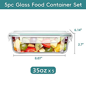 ECO-TOGO Airtight Glass Food Storage Containers with Lids, Glass Lunch Box, Leak-proof, BPA-Free, Microwave, Oven, Freezer, Dishwasher (5-Pack 175oz)