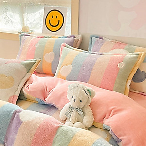 MorroMorn Decorative Pillows Covers Pink Kawaii, 2 Packs Plush Pillow Cases Standard Size, Soft Furry Throw Pillowcase Cushion Shams with Zipper Closure Girls Room Decor (Rainbow Love, Standard)