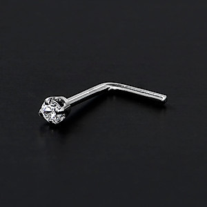 Body Candy Solid 14k White Gold 2mm Clear Cubic Zirconia L Shaped Nose Stud Ring 20 Gauge 1/4"