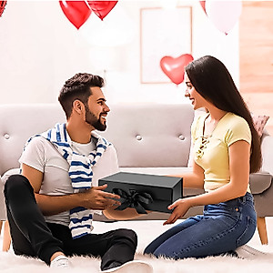 AJH3 ESSENTIALS Deluxe Gift Box: Elegant 10.5x7.5x3.1 Inches Box with Ribbon and Magnetic Closure - Great for All Occasions (1 Pack) (Black)