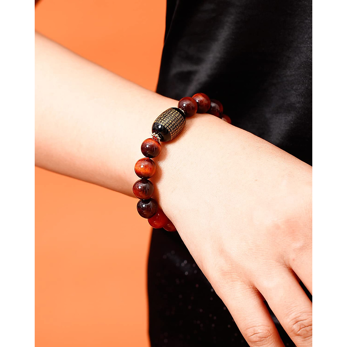 Jewever Triple Protection Feng Shui Bracelet Healing Bangle- Tiger Eye - Obsidian - Sutra Agate 10mm beads Stone Amulet Unisex Jewellery