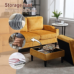 Tongbaiyi 77" Convertible Sectional Sofa Couch, Yellow 3 Seat L Shaped Sectional Couches with Chenille Fabric,Storage Ottoman, Cup Holder and Magazine Bags for Home, Apartment, Dorm, Compact Spaces