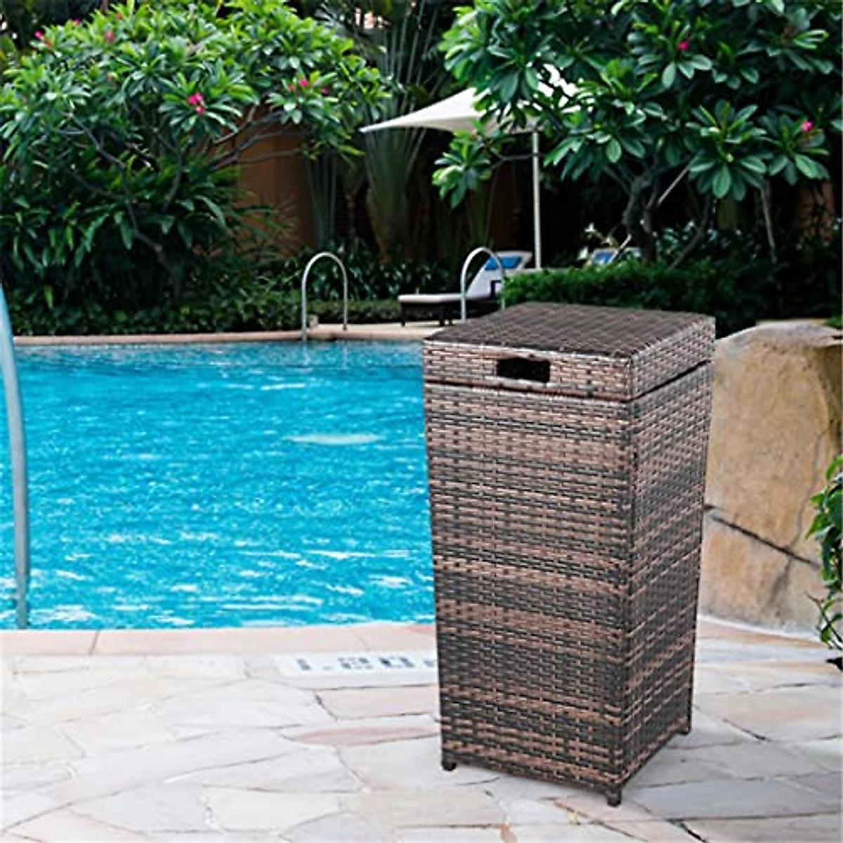 ZSEDP with Top Cover Iron Frame Rattan Trash Can Brown Gradient Outdoor Trash Can Warehouse