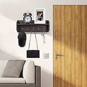 LAVIEVERT Coat Hooks with Storage Shelf Wall-Mounted, Rustic Wood Hanging Coat Rack with 5 Vintage Metal Hooks for Entryway, Living Room, Kitchen, Bathroom