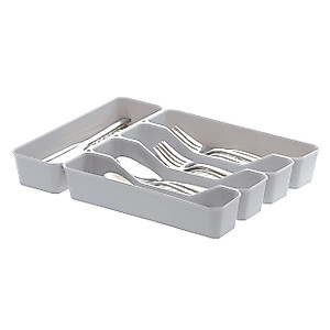Spectrum Diversified Hexa Drawer Organizer Tray Modern Kitchen Cutlery, Utensil, Silverware Holder Caddy, 5 Dividers Cabinet Storage, 10 x 13, Stone Gray
