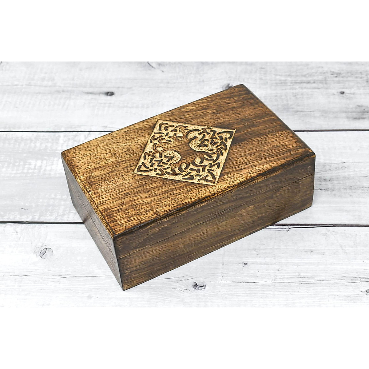 Ajuny Hand Carved Decorative Wooden Jewelry Box Celtic Centre Design Rustic Finish Keepsake Storage Travel Organizer Treasure Chest Trinket Holder Great for Gifts