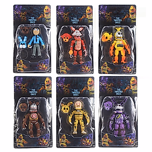 LUNK Anime Five Nights Game Pizzeria Simulator Action Figure 6.5inch, Collectible Figure, Nightmare Foxy/Bonnie/Fazbear/Chica/Policemen(6 Pcs)