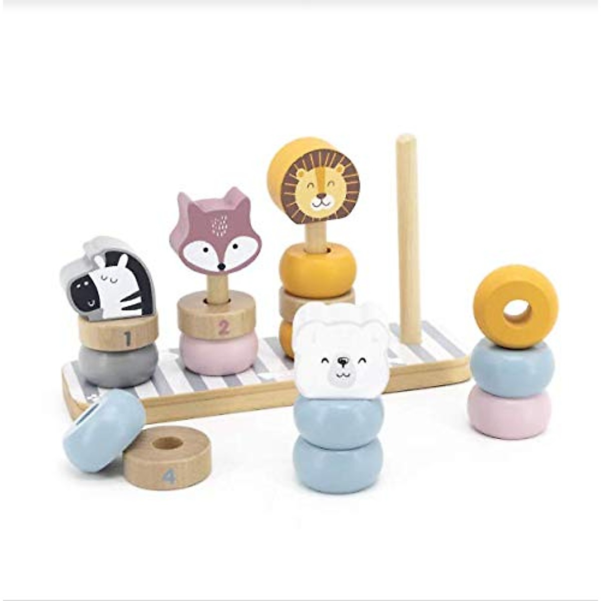 moderngenic Geometric Wooden Animal Stacker, Stacking & Nesting Educational Stacking Tower with Rings and Animals for Toddlers