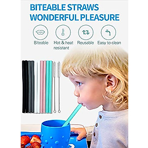 Silicone Straws Set of 10 Straight Smoothies Straws Large Silicon Reusable Drinking Straws with Cleaning Brushes Extra Long for Yeti/Rtic/Ozark 20oz and 30oz Tumbler - Flexible Chewy & Safe for Kids