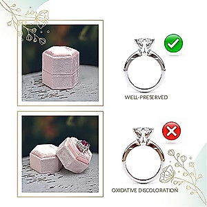 NEUTA Velvet Ring Box - Pink - 2 Slot Exquisite Wedding Ring Bearer Box - Gorgeous Hexagon Wedding Ring Box with Detachable Lid for Proposal, Engagement, Wedding, Ceremony, Storage & Safe Keeping…