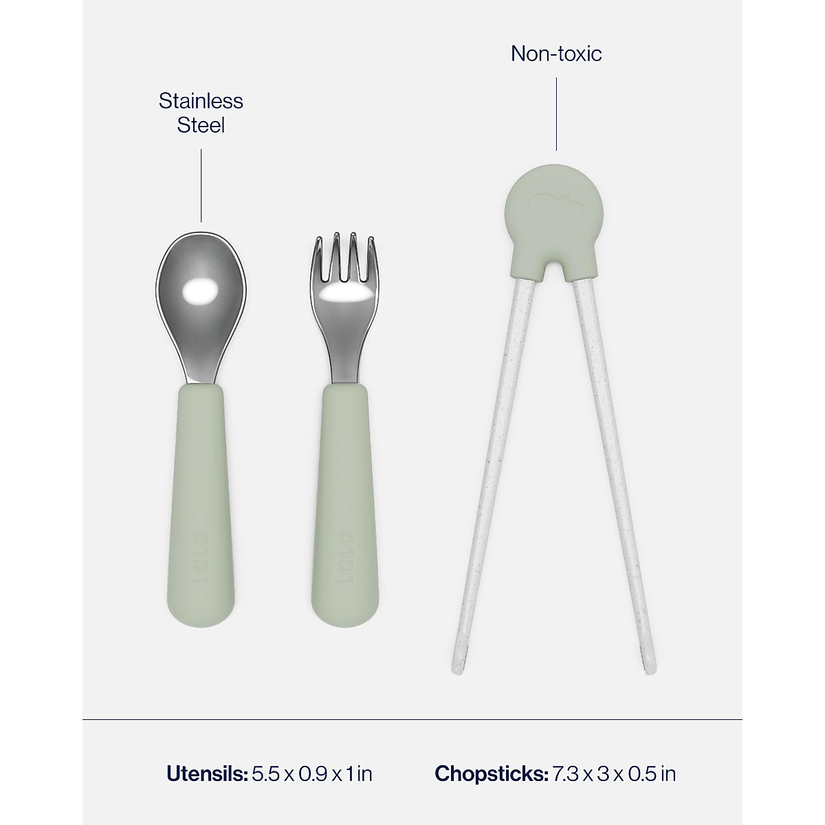 Lalo Big Bites Kids Dinnerware Full Set - Dishwasher Safe, BPA Free, Kids Tableware Set - Includes Stackable Bowl, Plate, Utensils & Cup - 7 Pieces - Sage