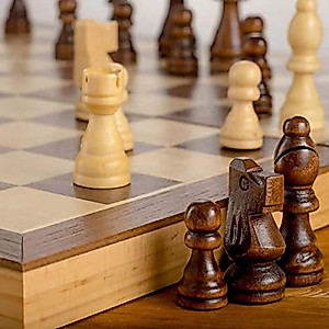 15'' Magnetic Wooden Chess Set Folding Board, Handmade Portable Travel Chess Board Game Sets with Game Pieces Storage Slots Beginner Chess Set for Kids and Adults - 2 Extra Queens