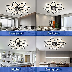 ZHMDJDSH Ceiling Fan with Light Remote Control, 35" 6 Speeds 3 Colors Geometric Bladeless Ceiling Fan with Lights, Black Low Profile Flush Mount Ceiling Fan for Kitchen Bedroom Living Room
