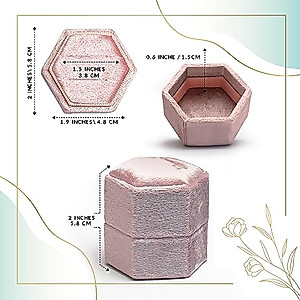 NEUTA Velvet Ring Box - Pink - 2 Slot Exquisite Wedding Ring Bearer Box - Gorgeous Hexagon Wedding Ring Box with Detachable Lid for Proposal, Engagement, Wedding, Ceremony, Storage & Safe Keeping…