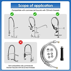 44” Stainless-Steel Pre Rinse Hose with Heat Resistant Black Handle for Commercial Kitchen Sink Faucet Dish Washing Sprayer Hose Replacement Kit
