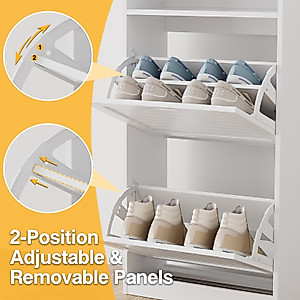 TENNTOU Shoe Storage Cabinet with 2 Flip Drawers & Top Cubby, Shoe Cabinet for Entryway Slim, Free Standing Shoe Rack Cabinet, Narrow Shoe Organizer for Entryway, Hallway, Bedroom, White