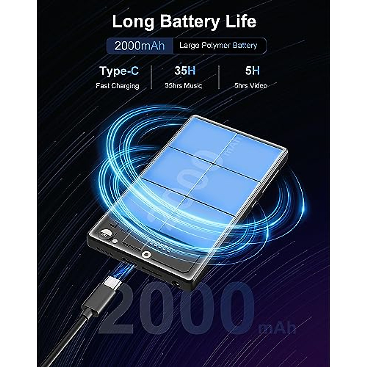 80GB MP3 Player with Bluetooth and WiFi, ZAQE Full Touchscreen Mp4 Mp3 Player with Spotify, Audible, Amazon Music, Android Music Player with Speaker, FM Radio, E-Book, Up to 512 GB