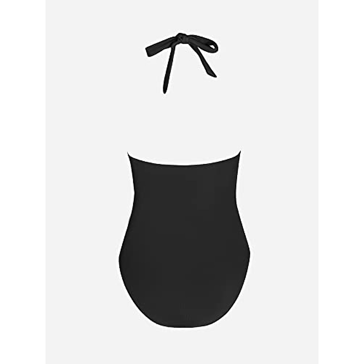 CUPSHE One Piece Swimsuit for Women Ribbed Bathing Suit Deep V Neck Halter Wrap Front Backless Solid Swimwear M, Black