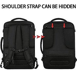50L Travel Backpack, Large Carry on Backpack Expandable Flight Approved Water Resistant Luggage Suitcase Weekender Business Daypack Overnight Duffle Bag for Men travel，World Traveler Gift, Black