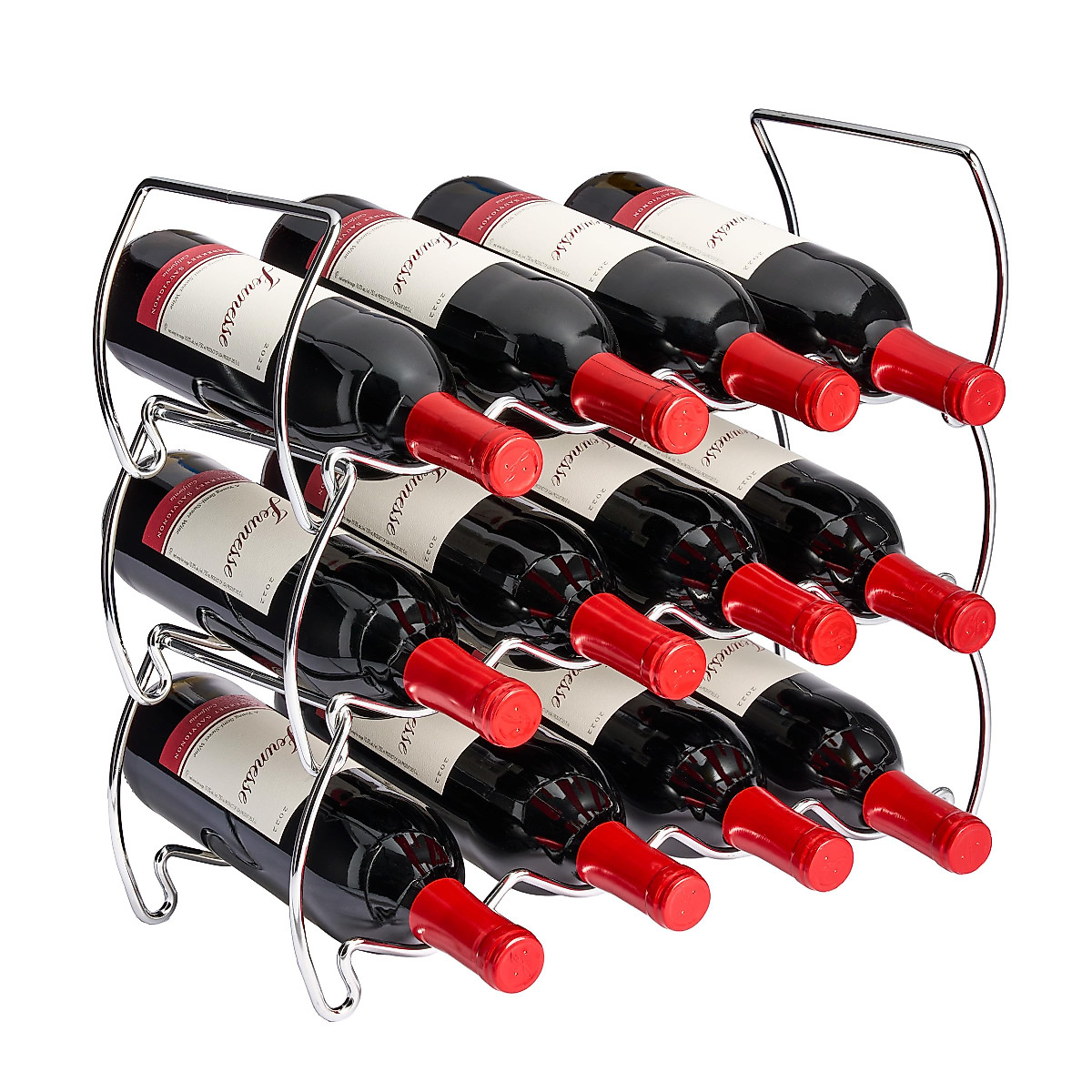 Sorbus® 3-Tier Stackable Wine Rack - Classic Style Wine Racks for Bottles - Perfect for Bar, Wine Cellar, Basement, Cabinet, Pantry, etc - Hold 12 Bottles, Metal (Silver)