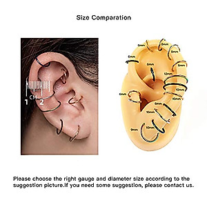 WBRWP 316L Surgical-Steel Hinged Nose Rings Hoop 18G Womens and Mens Body Pierecing Ring Septum Clicker Helix Cartilage Hoop Body Piercing Jewelry 8mm Diameter, Black