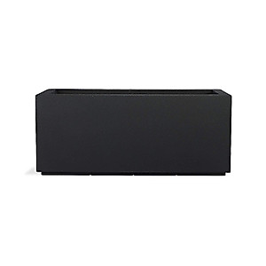 PolyStone Milan Tall Modern Outdoor/Indoor Rectangular Trough Planter, 46" L X 17" W X 19" H, Lightweight, Heavy Duty, Weather Resistant, Polymer Finish, Commercial and Residential (Black)