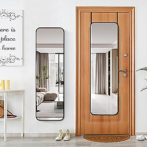 CTBRT 47x14 Inch Mirror Full Body Length Mirror Over The Door Hanging Mirror 47"x14" Wall Mounted Aluminum Alloy Frame Dressing Make-up Mirror for Entryway Bedroom Bathroom Living Room Black